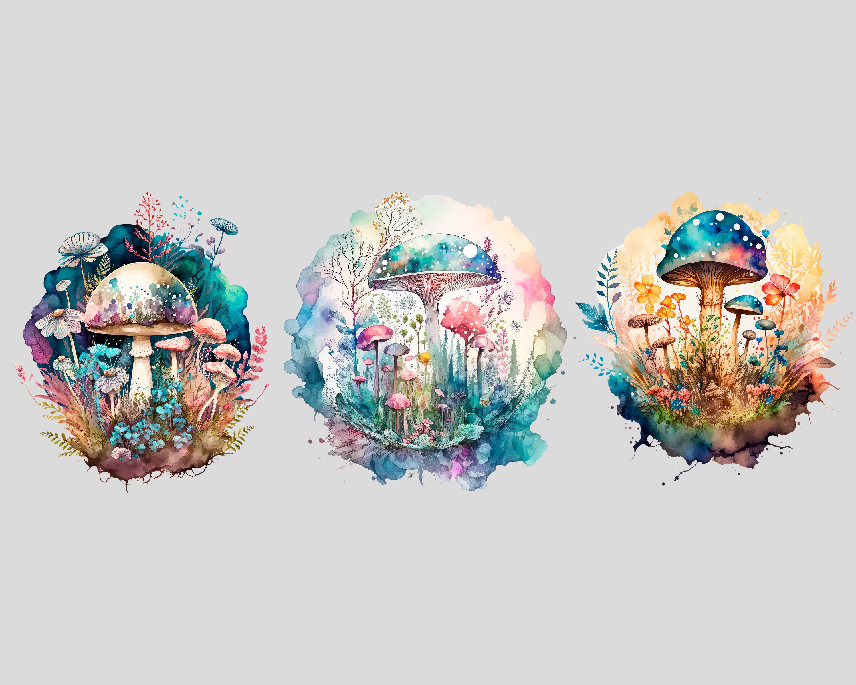 Watercolor Mushrooms Clipart Bundle, Cute Nature Art, Set of 10, PNG ...