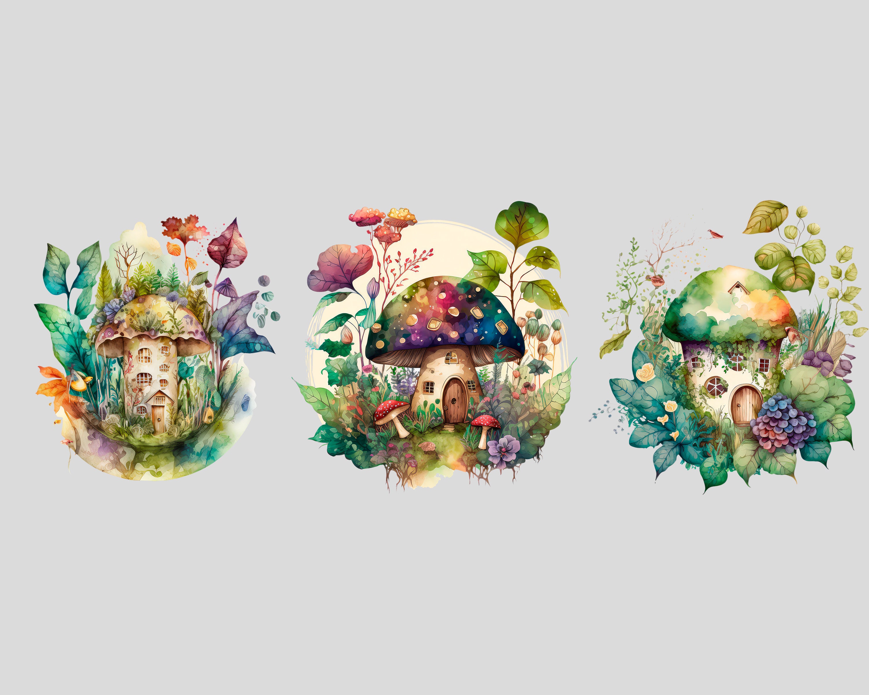 Watercolor Mushrooms Clipart Bundle, Cute Nature Art, Set of 10, PNG ...
