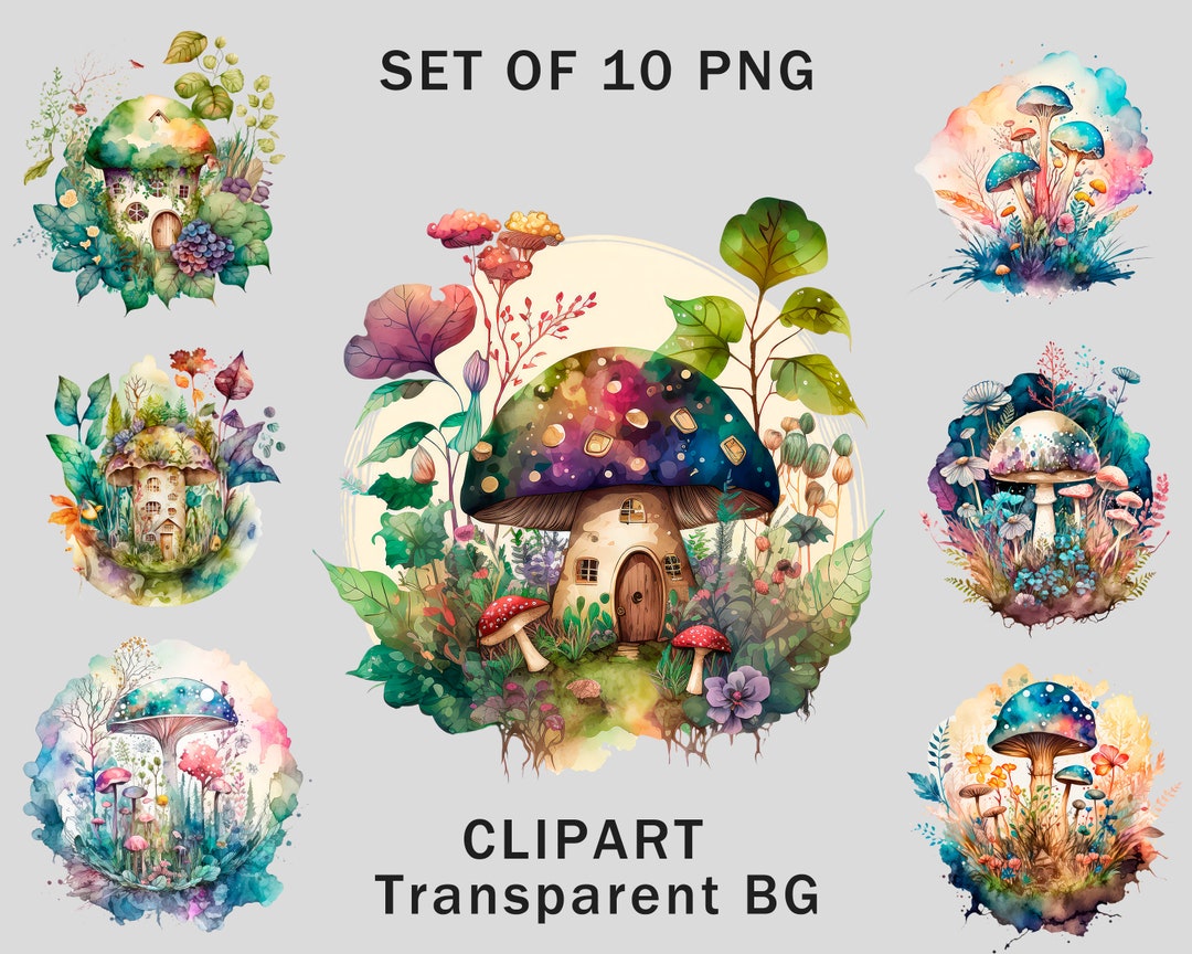 Watercolor Mushrooms Clipart Bundle, Cute Nature Art, Set of 10, PNG ...
