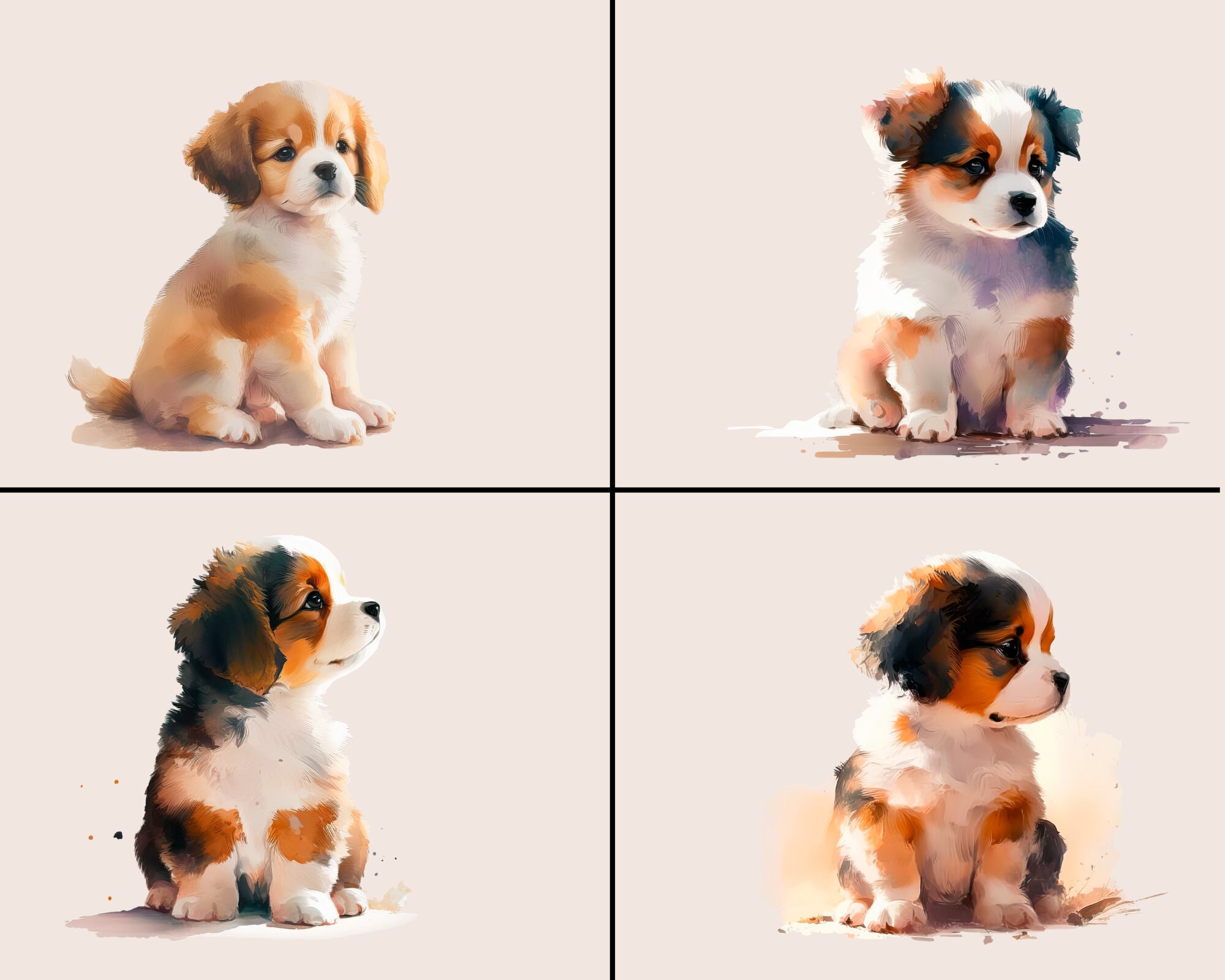 Watercolor Puppies Clipart Bundle, PNG Digital Download, Cute Animal ...