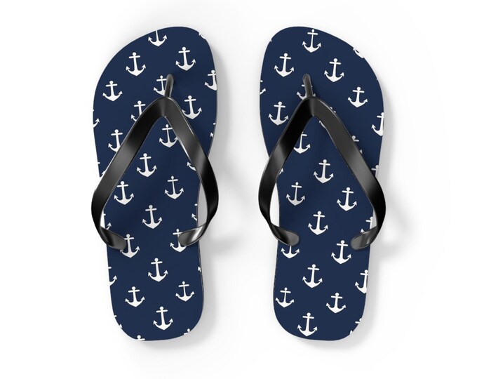 Nautical Anchor Flip-flops | Stylish Navy Blue Sandals for Beach, Pool ...