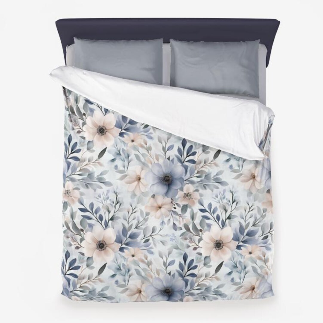 Watercolor Floral Duvet Cover Set - Peach, Blush, Periwinkle - Soft ...