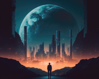 Cyberpunk Moon Art - Etsy