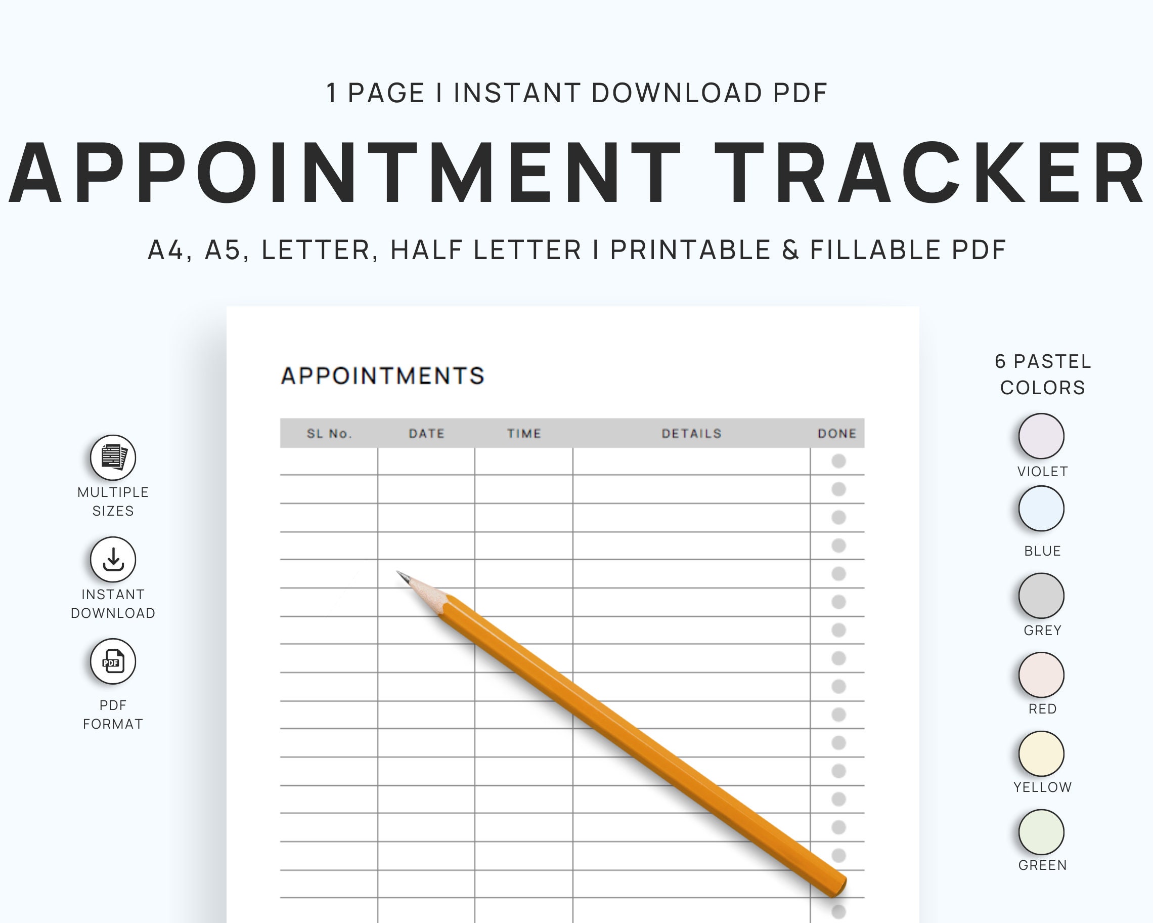 Appointment Tracker Printable appointments Checklist Instant Download PDF Interactive PDF Multi ...
