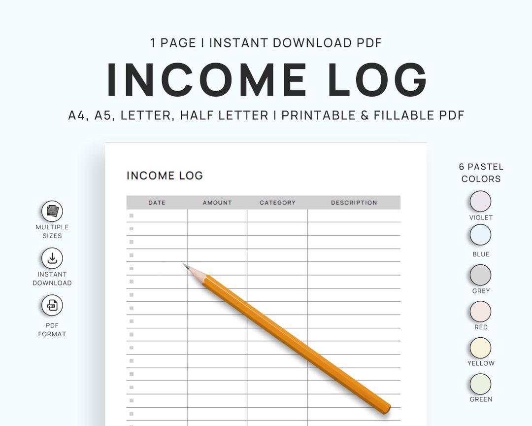 Income Log Printable Income Tracker Printable Instant Download PDF ...