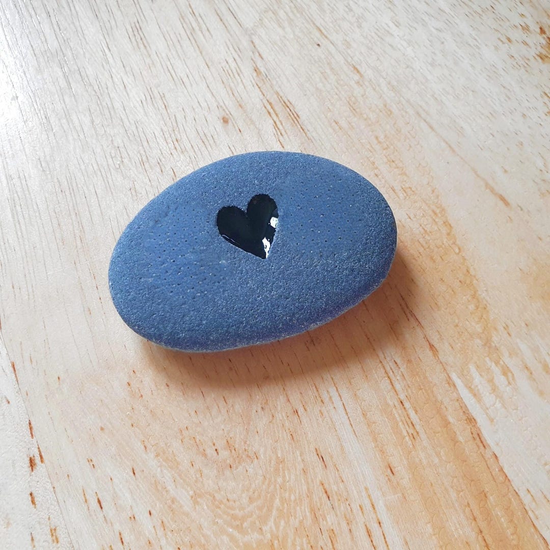 Engraved Black Heart Pebble: Hand Carved Pocket Love Gift - Etsy