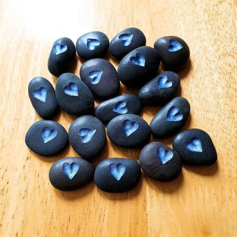 Hand Carved Mini Love Pebble: Blue Metallic Heart Pocket Hug - Etsy