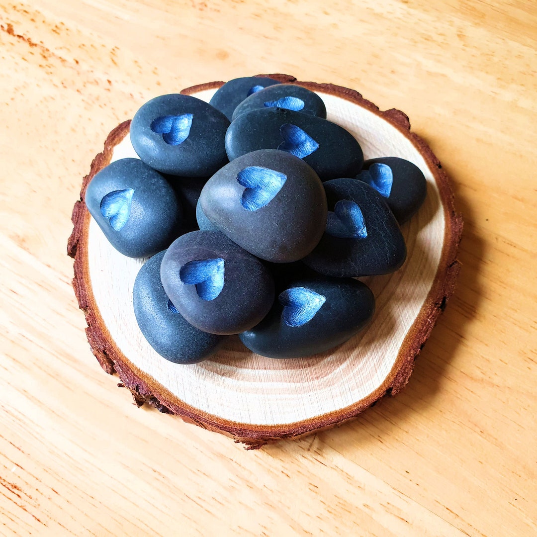 Hand Carved Mini Love Pebble: Blue Metallic Heart Pocket Hug - Etsy