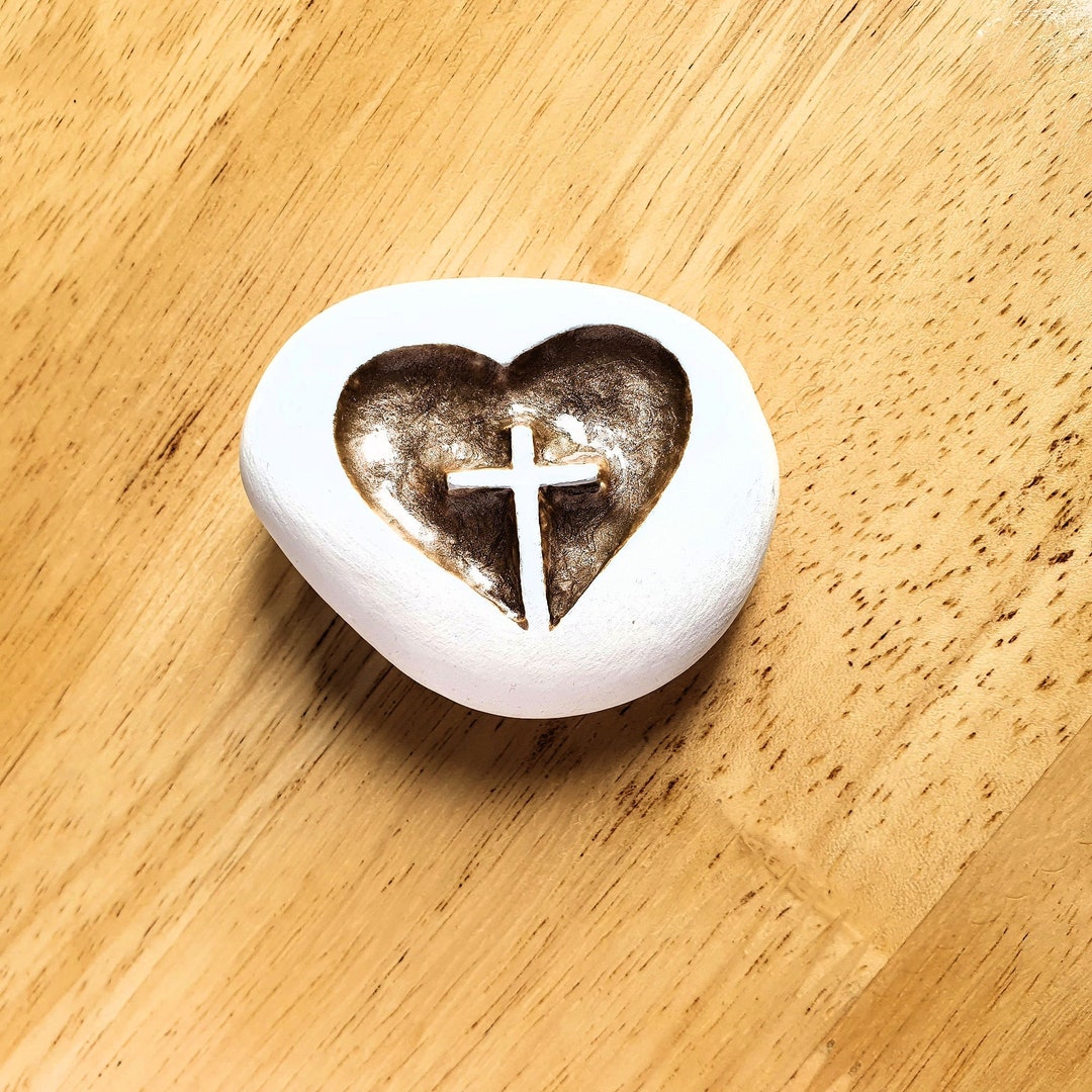 Hand Carved Cross Stone: Painted White Kindness Gift - Etsy