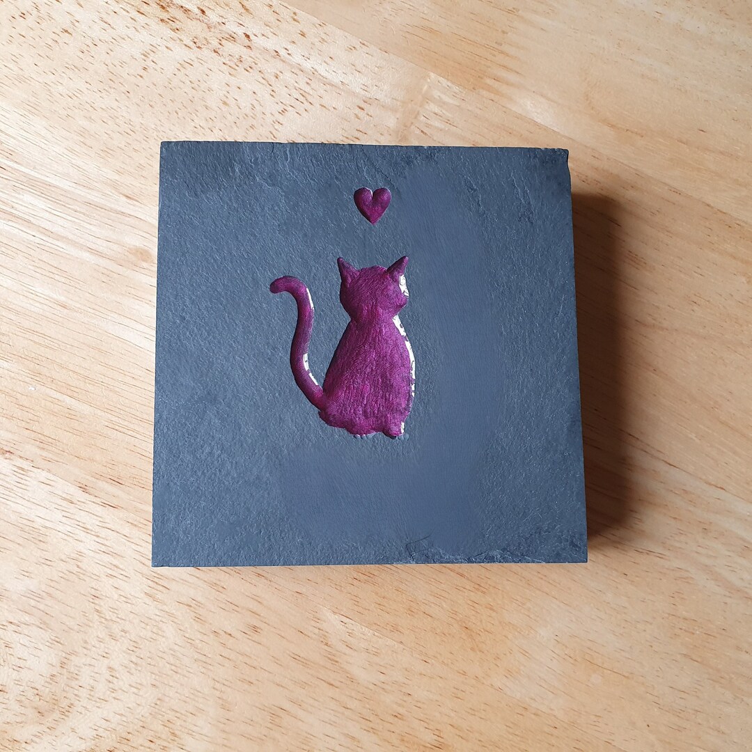 Hand Carved Slate Cat Sculpture: Personalized Pet Memorial - Etsy