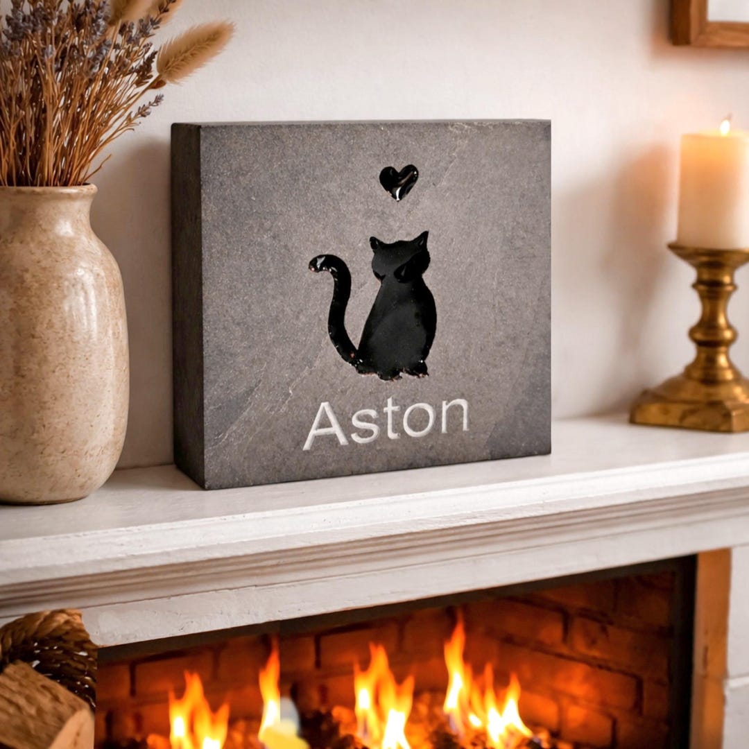 Personalized Black Cat Memorial Stone: Cat Slate Pet Paperweight - Etsy