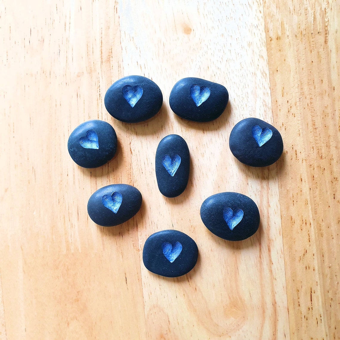 Hand Carved Mini Love Pebble: Blue Metallic Heart Pocket Hug - Etsy