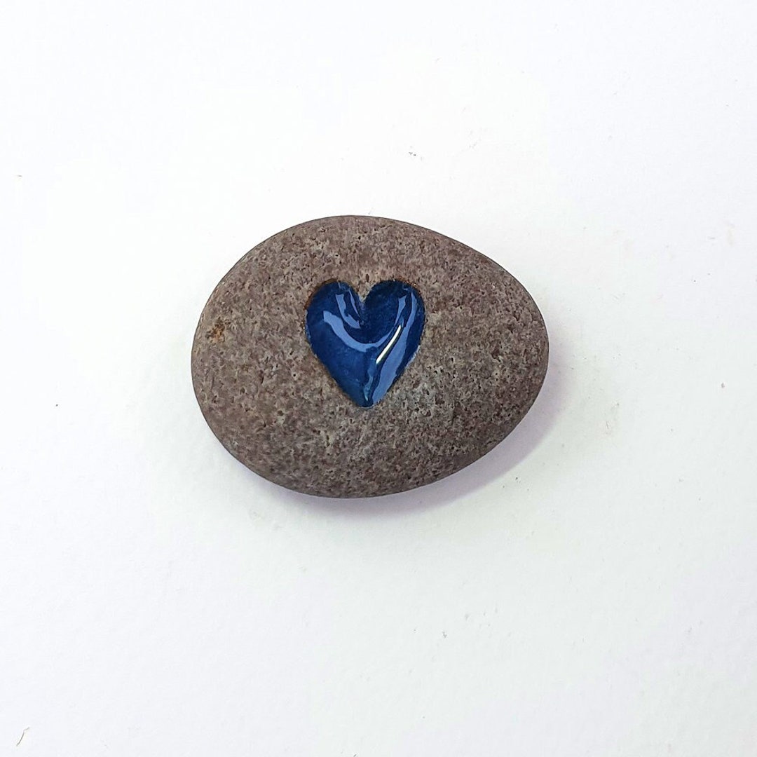 Hand Carved Love Pebble: Deep Blue Heart Pocket Gift - Etsy