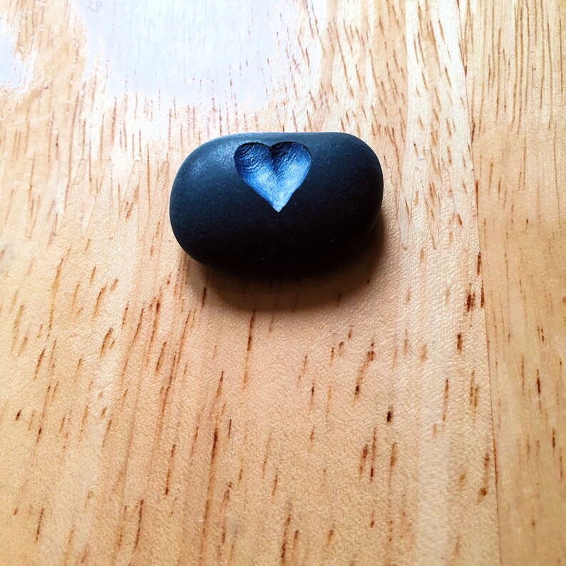 Hand Carved Mini Love Pebble: Blue Metallic Heart Pocket Hug - Etsy