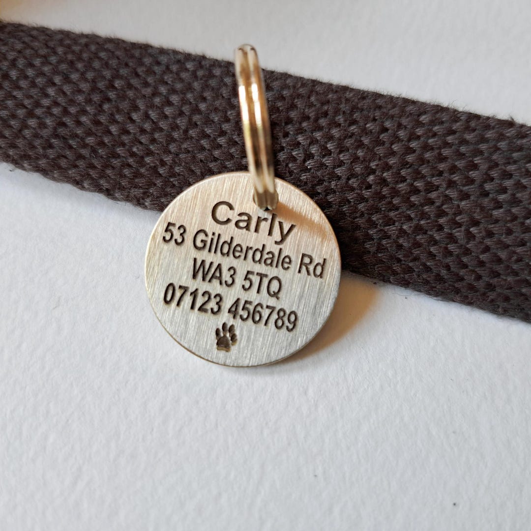 Engraved Solid Brass Pet ID Tag: Custom Cat & Dog Tag With QR Code - Etsy UK
