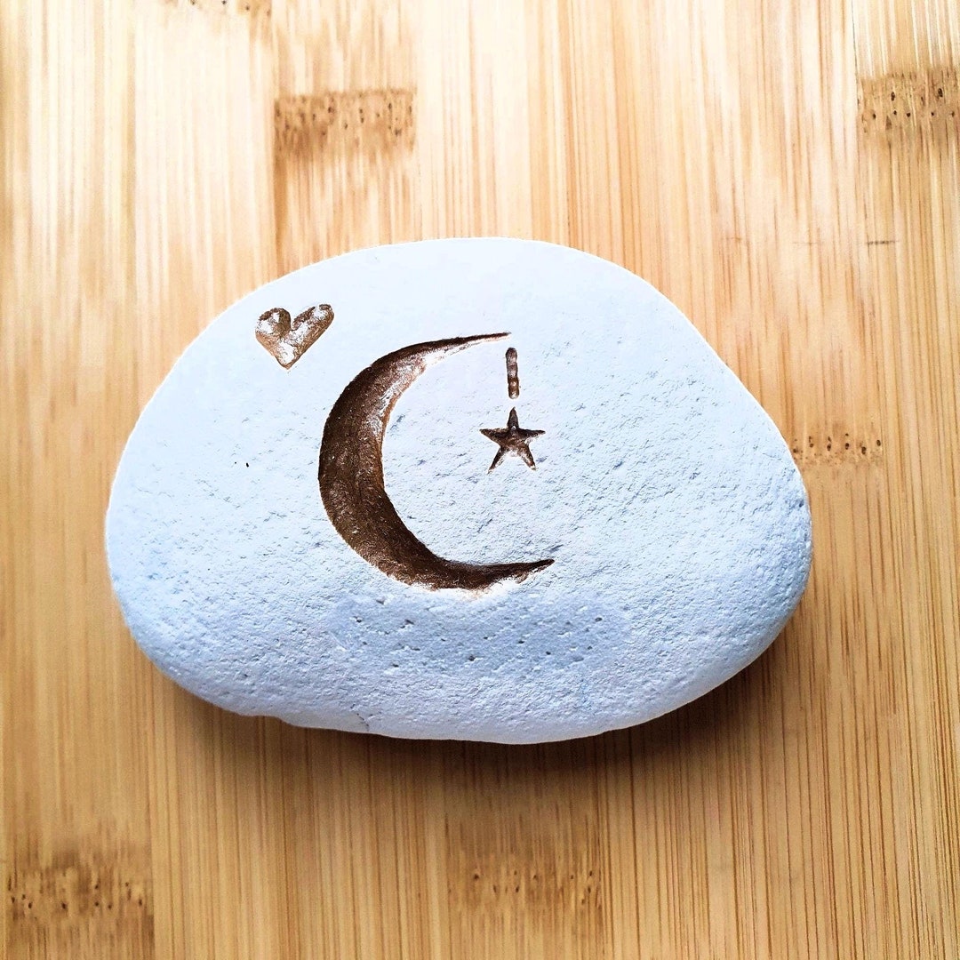 Hand Carved Heart Moon Star Stone: Bereavement Memorial Gift - Etsy