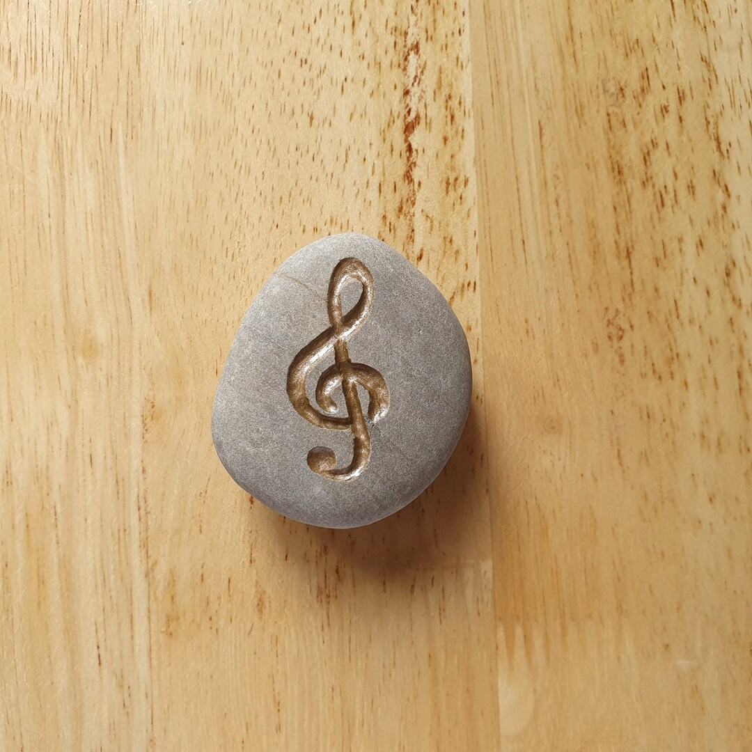 Hand Carved Treble Clef Stone: Music Lover Gift, Engraved Date Option ...