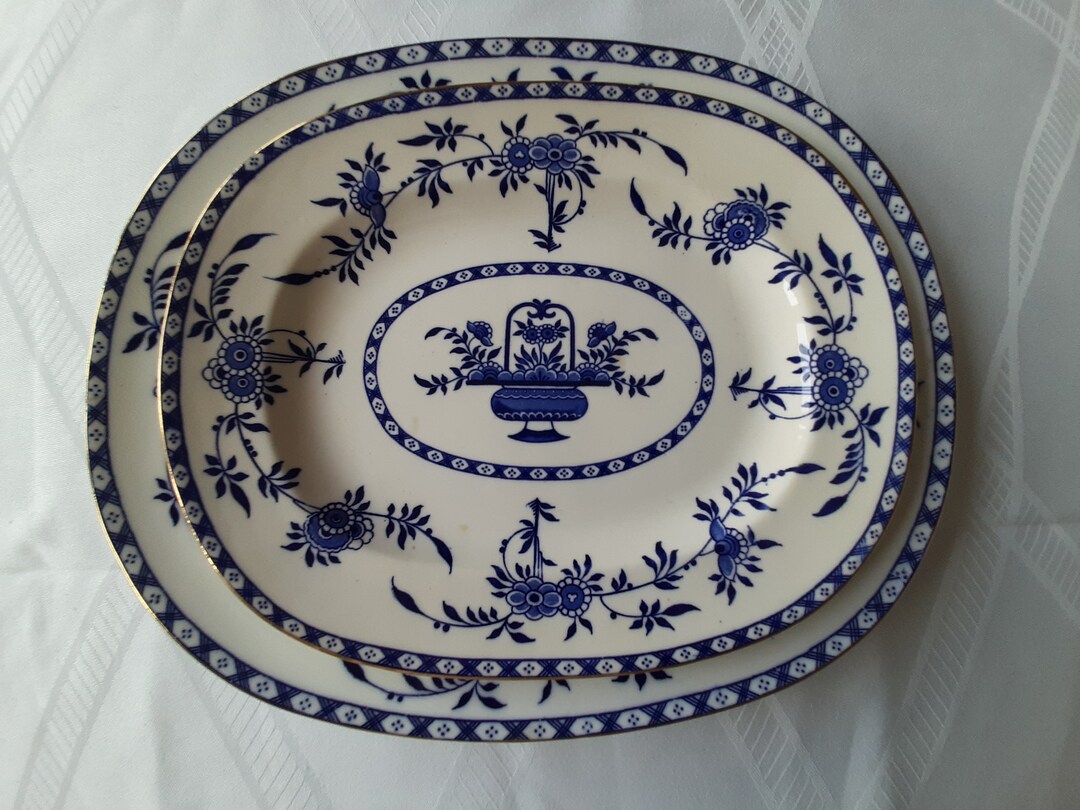 Set of Two Early Minton Delft Bleu and White Oval Serving Bowls Set ...
