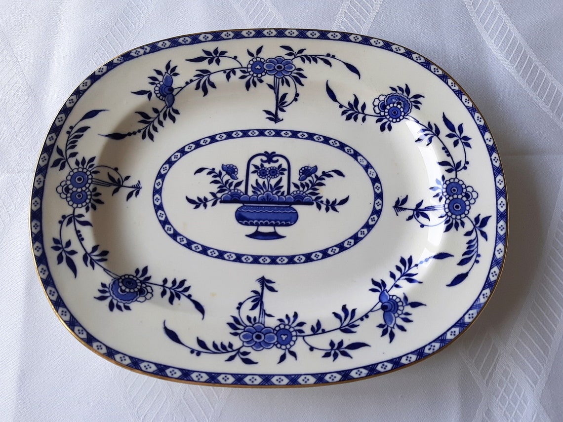 Set of Two Early Minton Delft Bleu and White Oval Serving Bowls Set ...