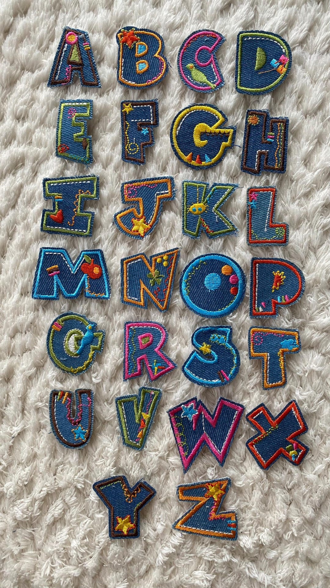 4CM Kids Baby Cute Denim Letter A-Z Alphabet Cartoon Iron on Patches ...