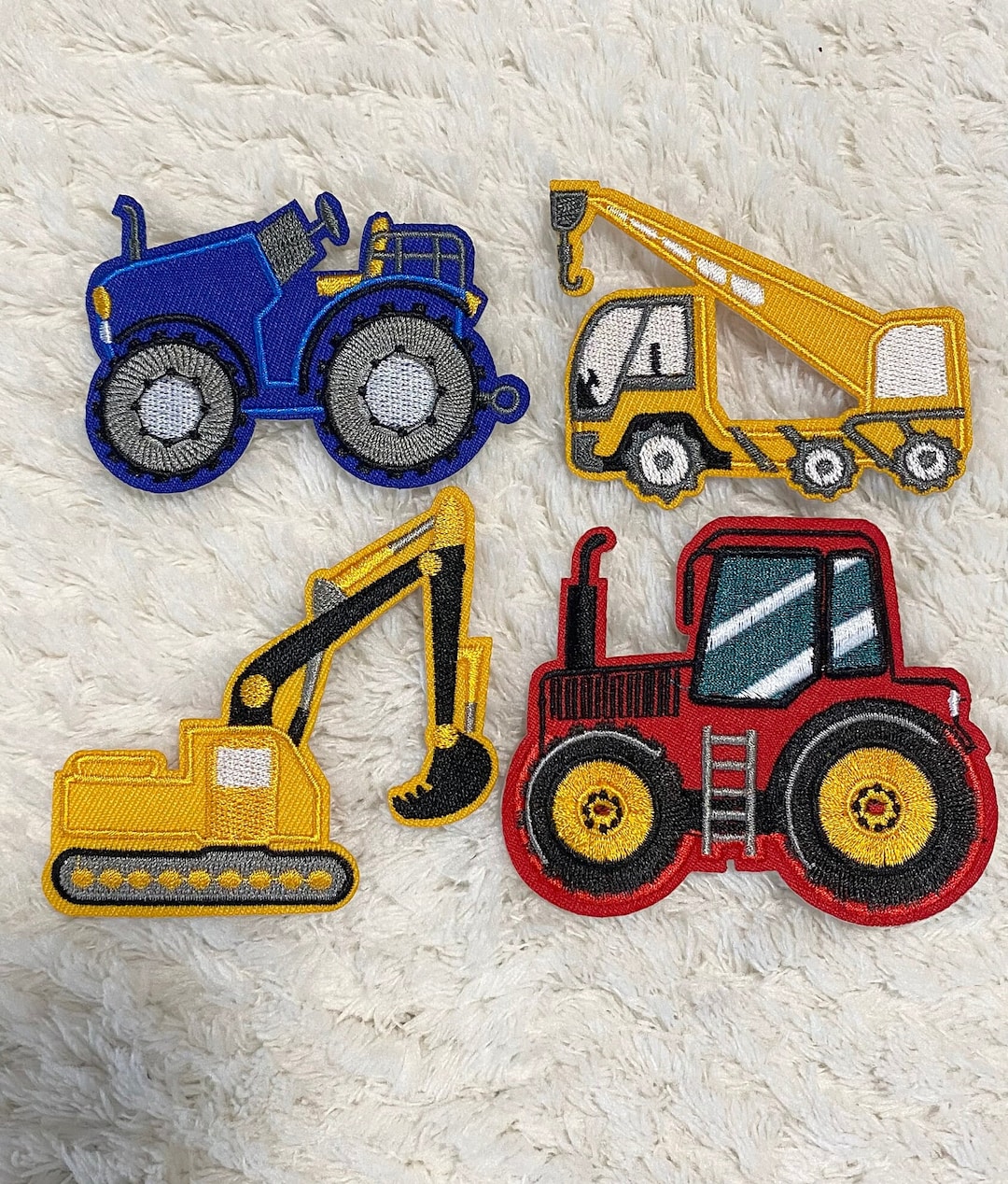 Kids Embroidered Cool Tractor Crane Bagger Iron- on Clothes Hats ...