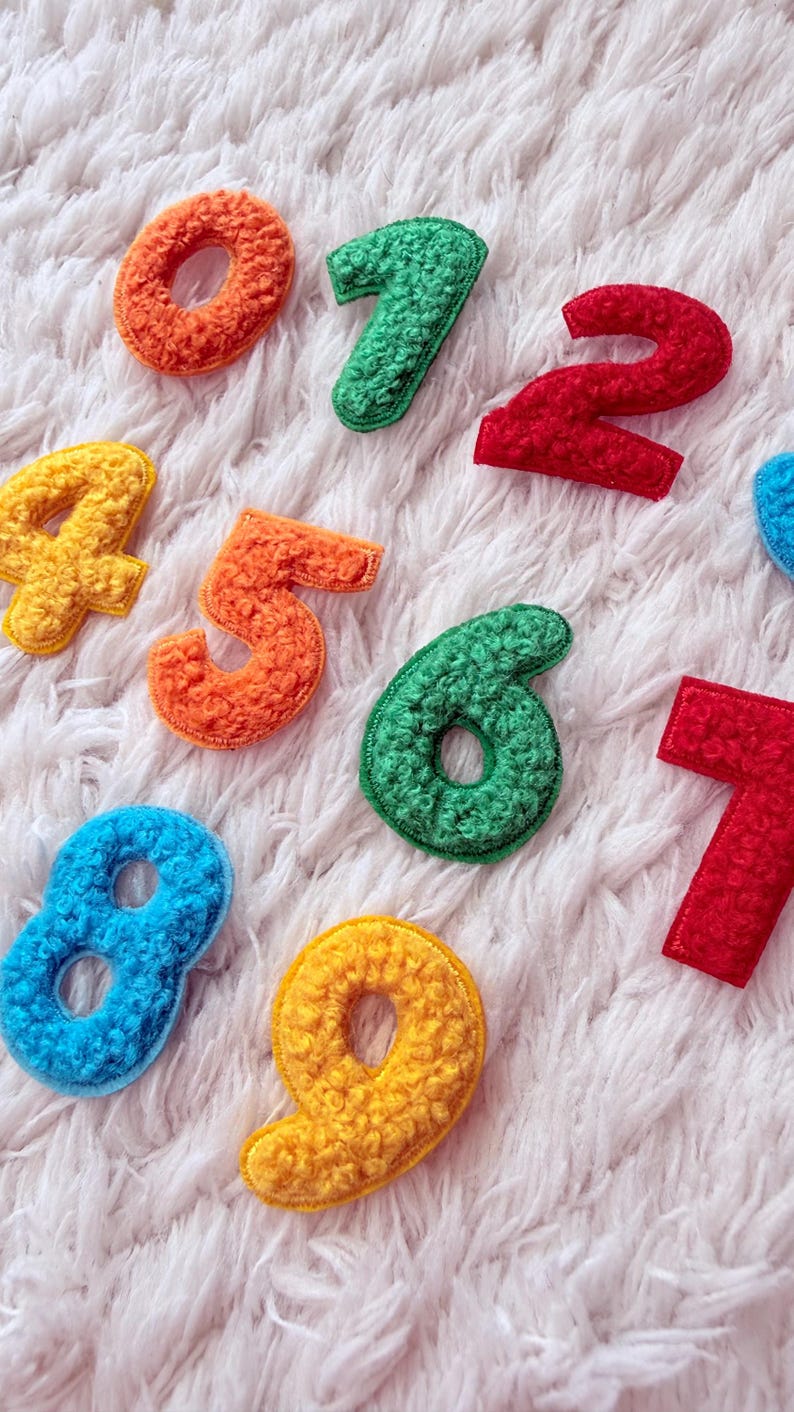 3CM Colorful Chenille Mini Numbers 0-9 Iron on Clothing Patches DIY ...