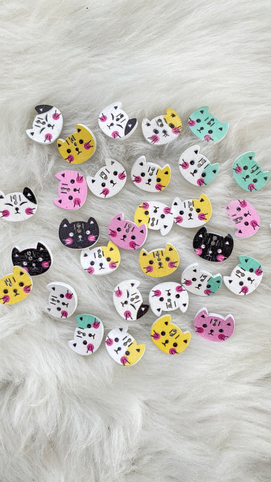 10PCS Kids Cat Wood Sewing Buttons, Baby Colourful Mixed 2 Holes Button ...