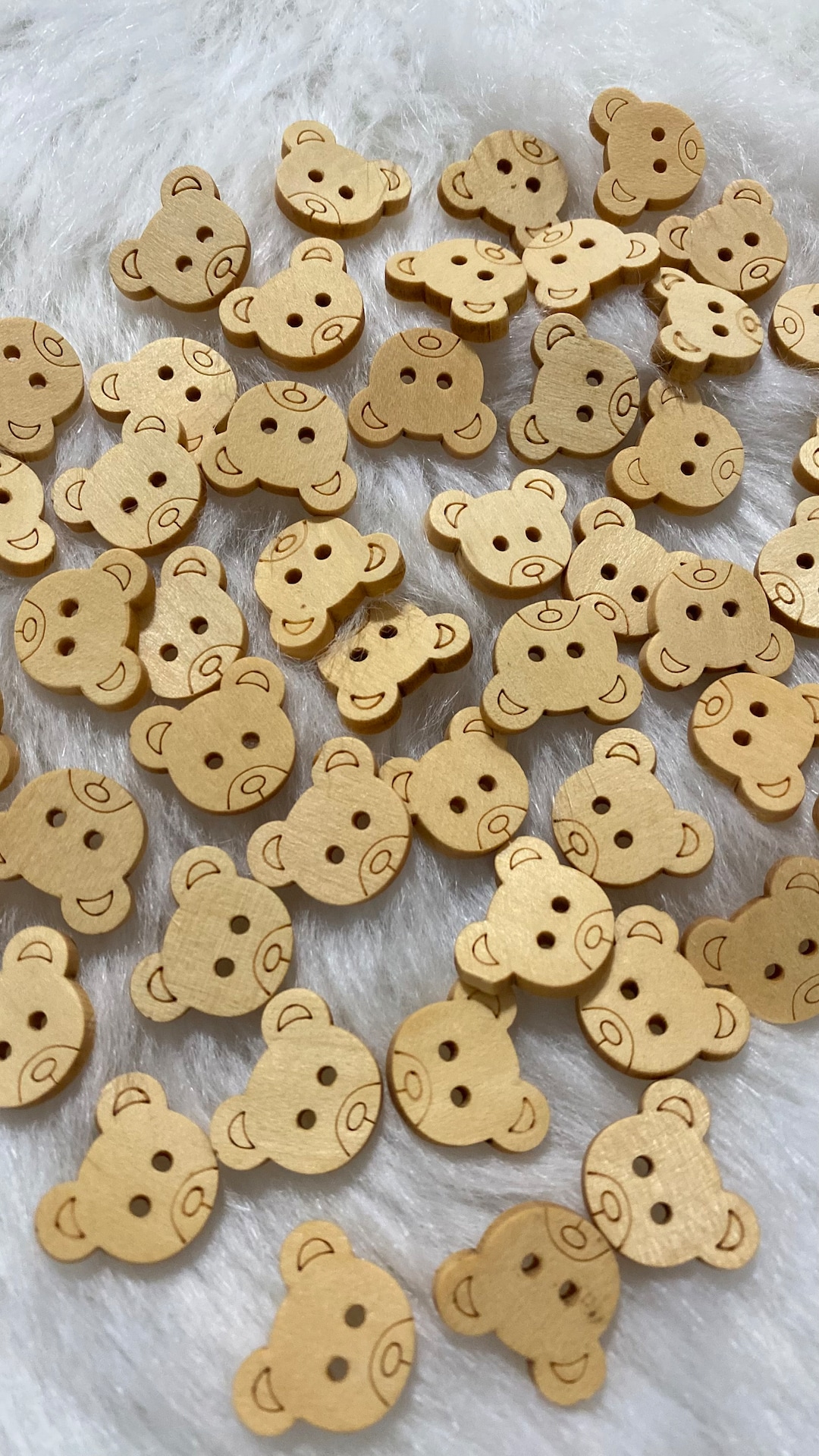 Kids Baby Natural Wood Bear Buttons, 2 Holes Round 18mm 20mm Teddy Bear ...
