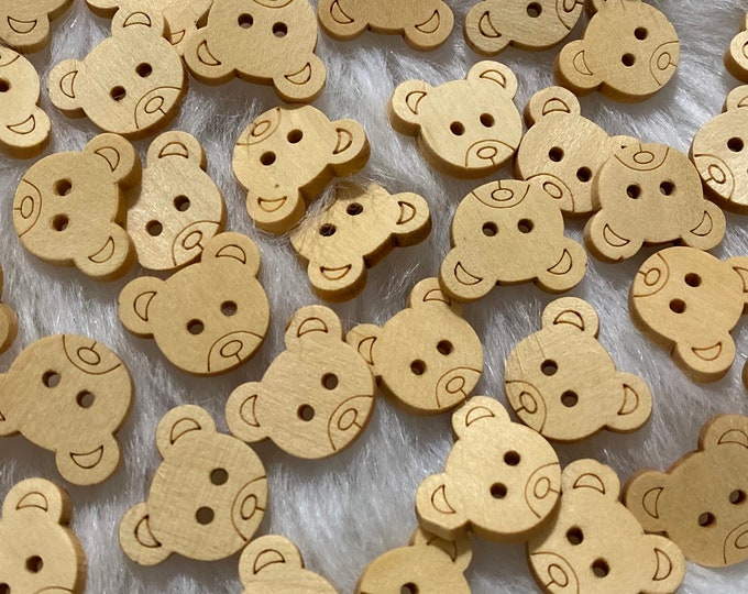 Kids Baby Natural Wood Bear Buttons, 2 Holes Round 18mm 20mm Teddy Bear ...
