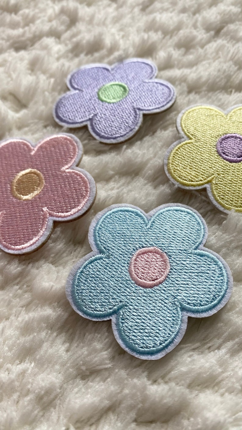4CM Kids Baby Self Adhesive Embroidery Colorful Flower Iron on Clothing ...