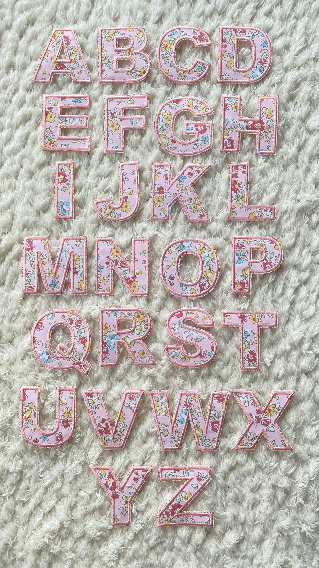 5CM Girls Iron on Cute Letter Alphabet A- Z Light Pink Rosa Flower ...