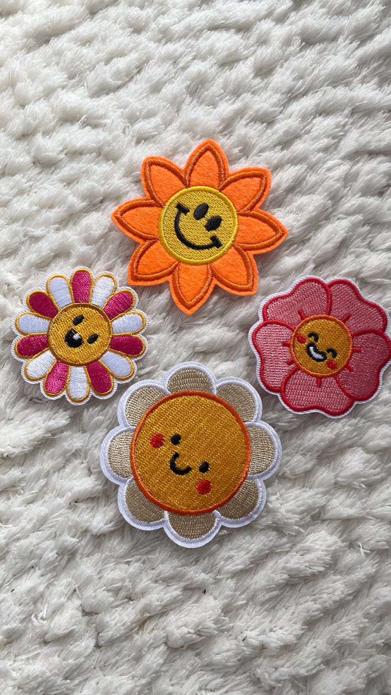 5CM 6CM Kids Baby Cute Embroidery Happy Flowers Iron on Clothing ...