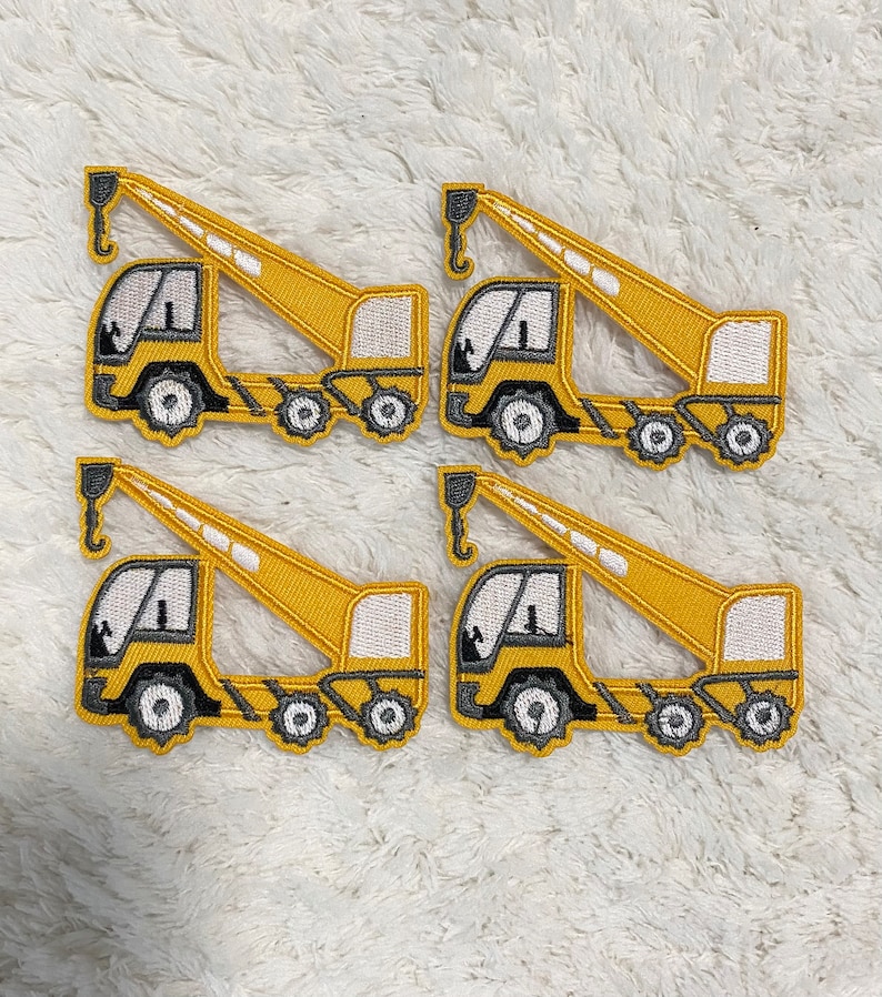 Kids Embroidered Cool Tractor Crane Bagger Iron- on Clothes Hats ...