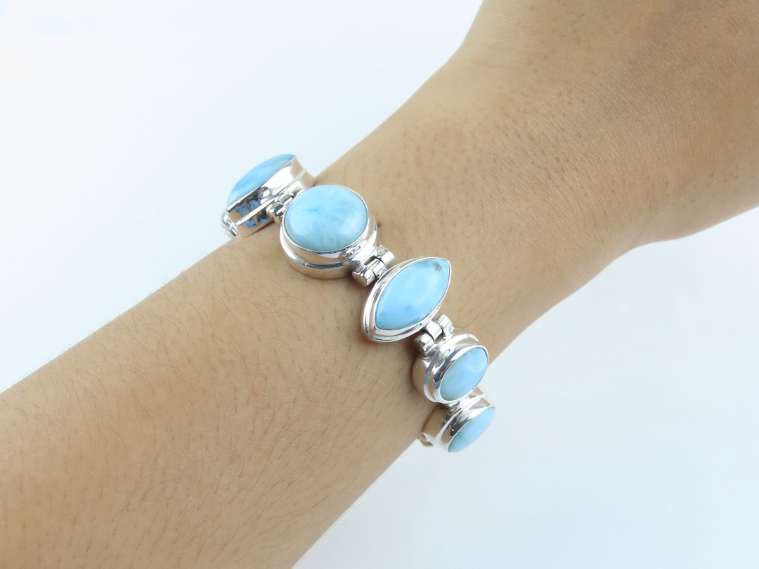 Larimar Bracelet, 925 Silver Bracelet, Designer Bracelet, Gemstone Bracelet, Charm Bracelet ...