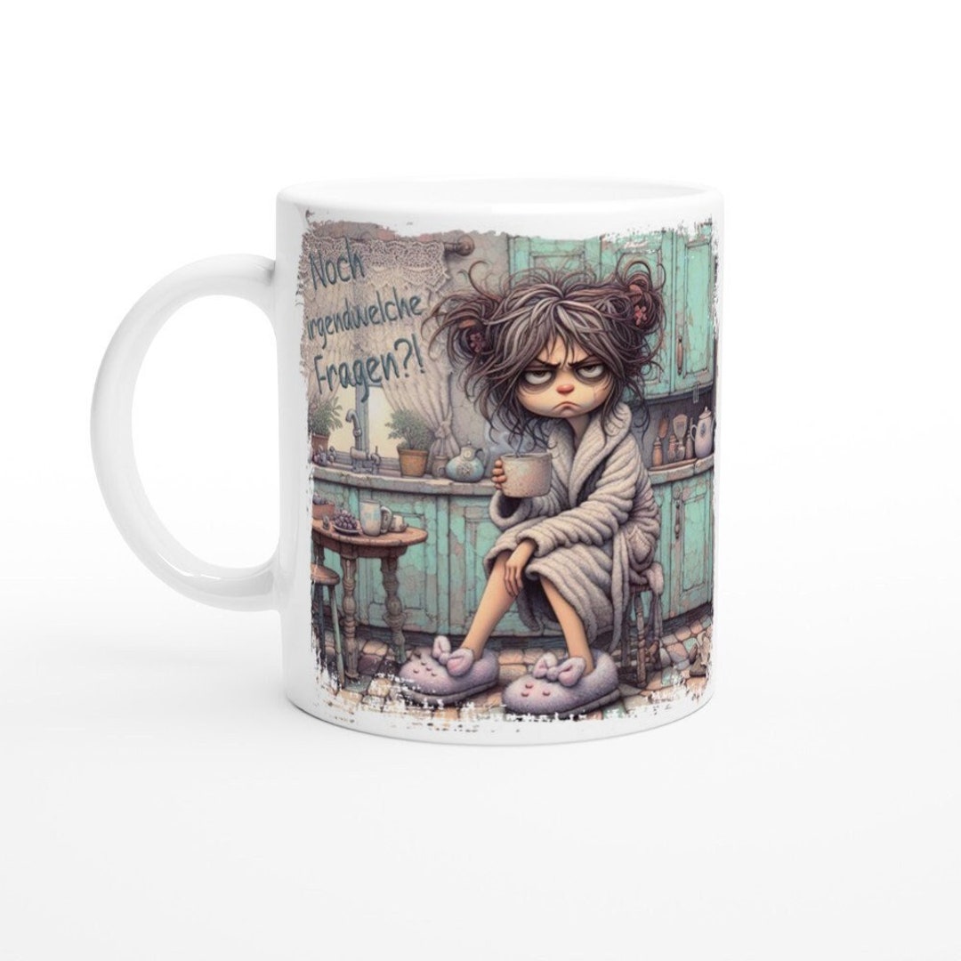 Mug With Funny Saying any More Questions and Bad-tempered Grumpy Woman ...