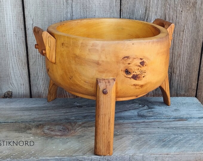Vintage Handmade Rustic Birch Wood Cauldron Bowl - Etsy