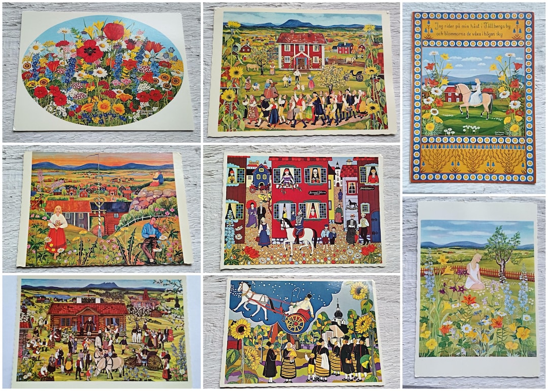 Collection of 8 Vintage Stina Sunesson Postcards From Sweden.no Frames ...