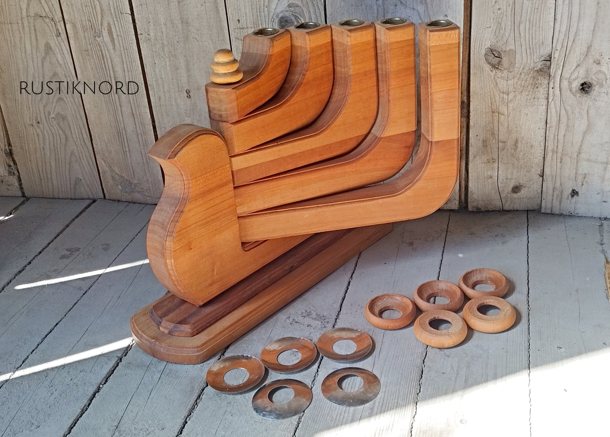 Handcrafted Scandinavian Bird Design Folding Candle Holder in Oak. 5 ...