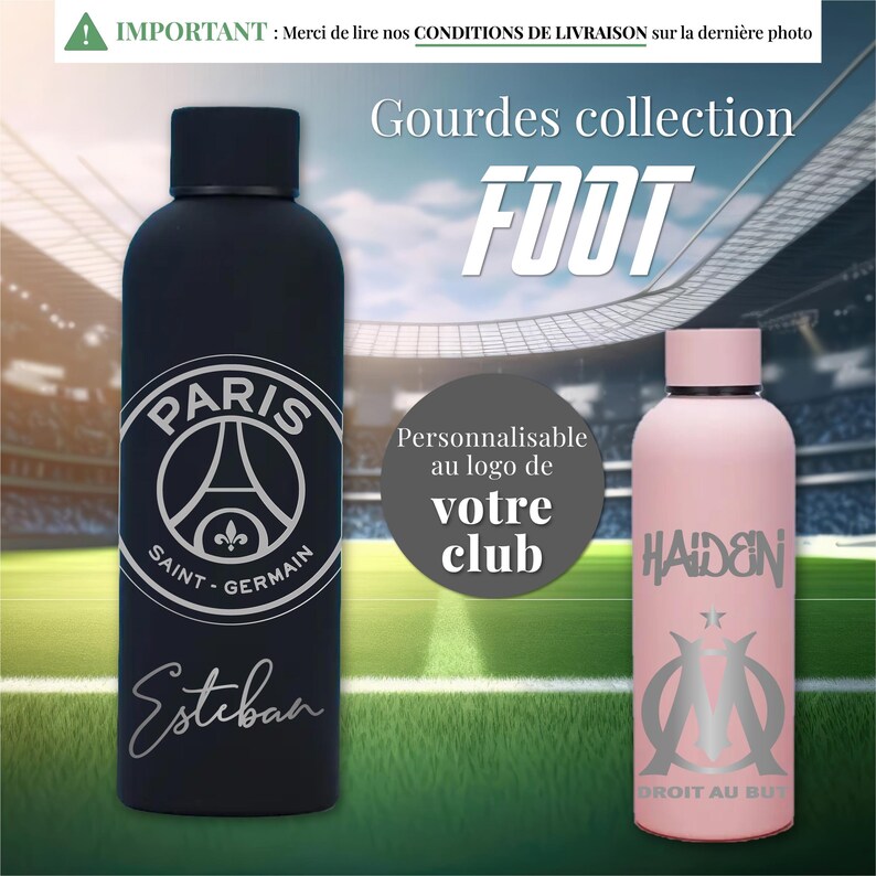 Gourde isotherme personnalisée club de foot 500 ml double paroi ...