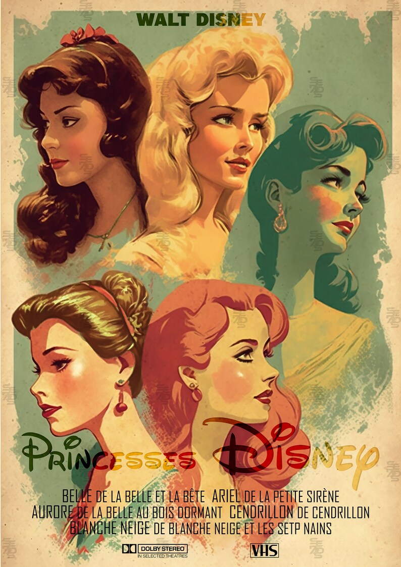 Affiche de film Princesses Disney, Années 50, PRINT, Format A5/A4/A3/A2 ...