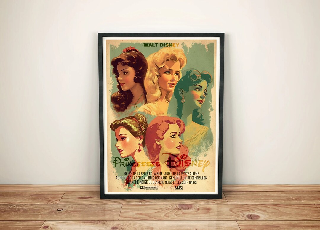 Disney Princesses Movie Poster, 50s, PRINT, Format A5/A4/A3/A2/A1/A0 ...