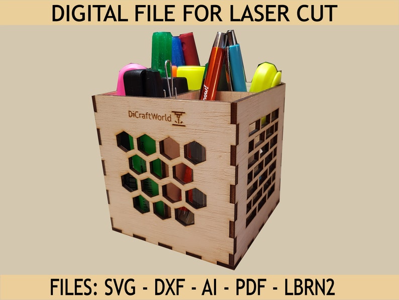 Desk Pencil Holder SVG Laser Cut File Instant Download - Etsy