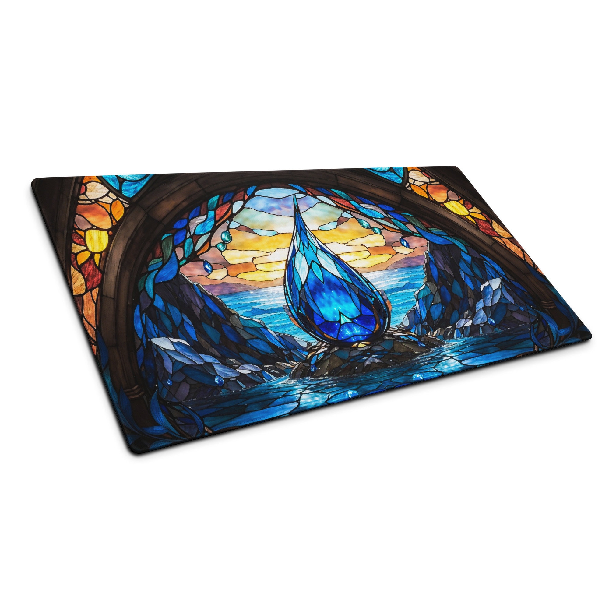 Blue Mana Mtg Playmat With Stained Glass Water Drop Etsy
