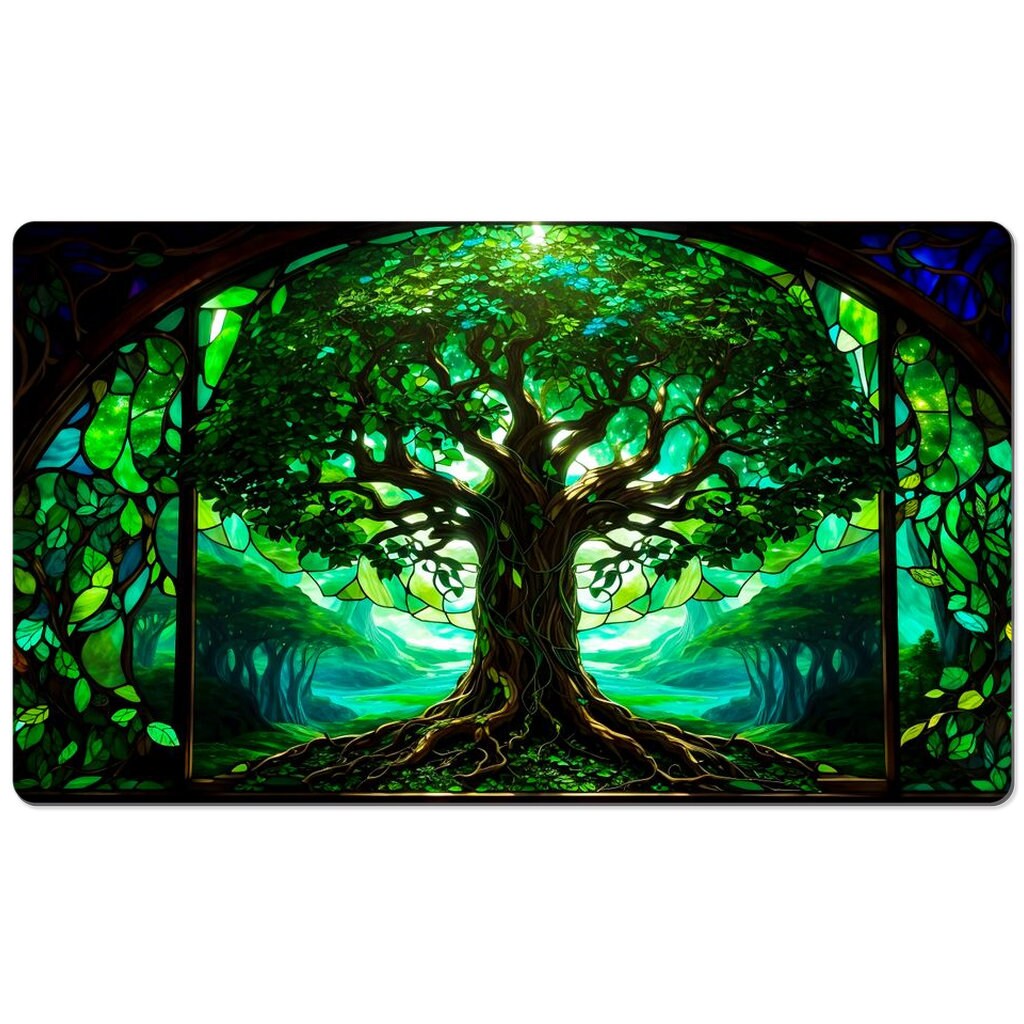 Mtg Green Forest Mana Playmat In The Iconic Stained Glass Art Etsy