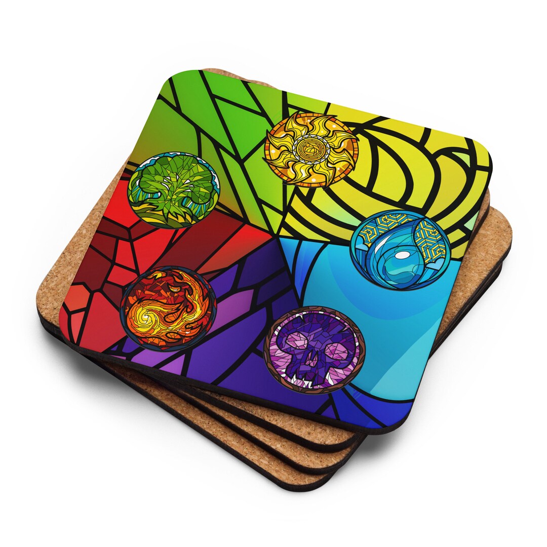 Mtg Colorpie Cork Back Coaster Set With Stained Glass Mana Etsy