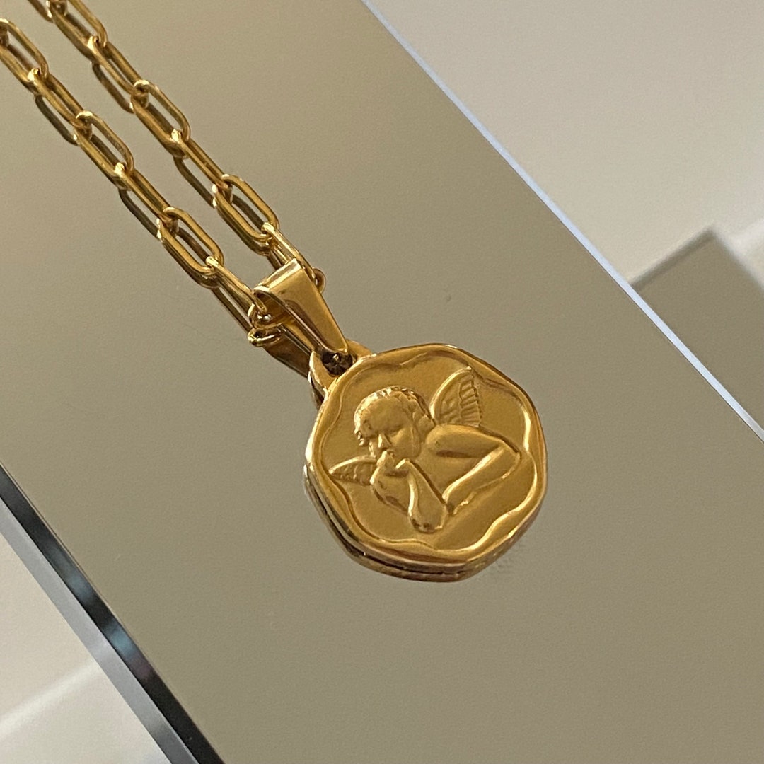 Guardian Angel Necklace Cupid Gold Necklace for Women Waterproof ...