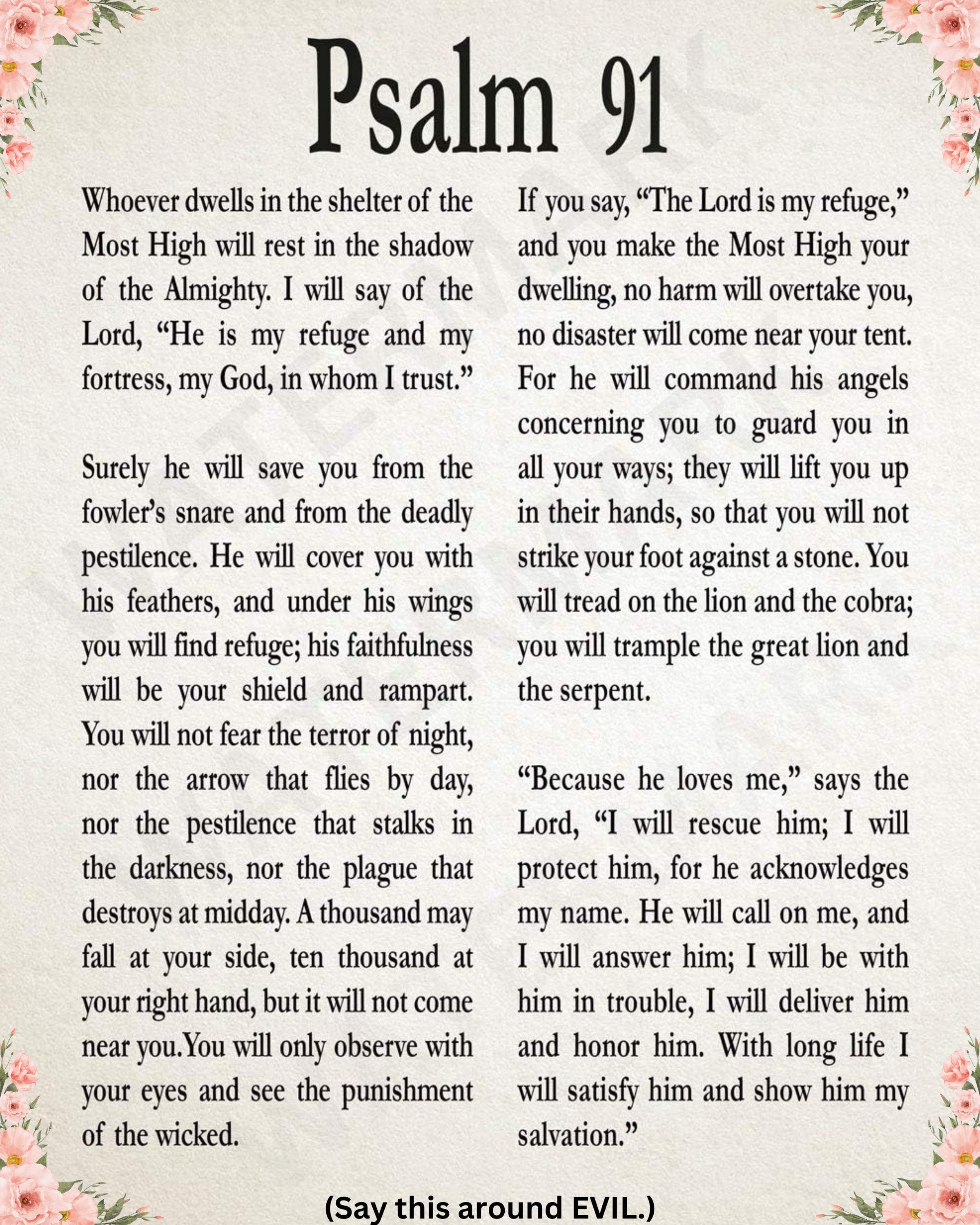 PSALM 91 PRAYER Poster, Instant Download, I Made, Digital Printable Wall Art, PRAYER for ...