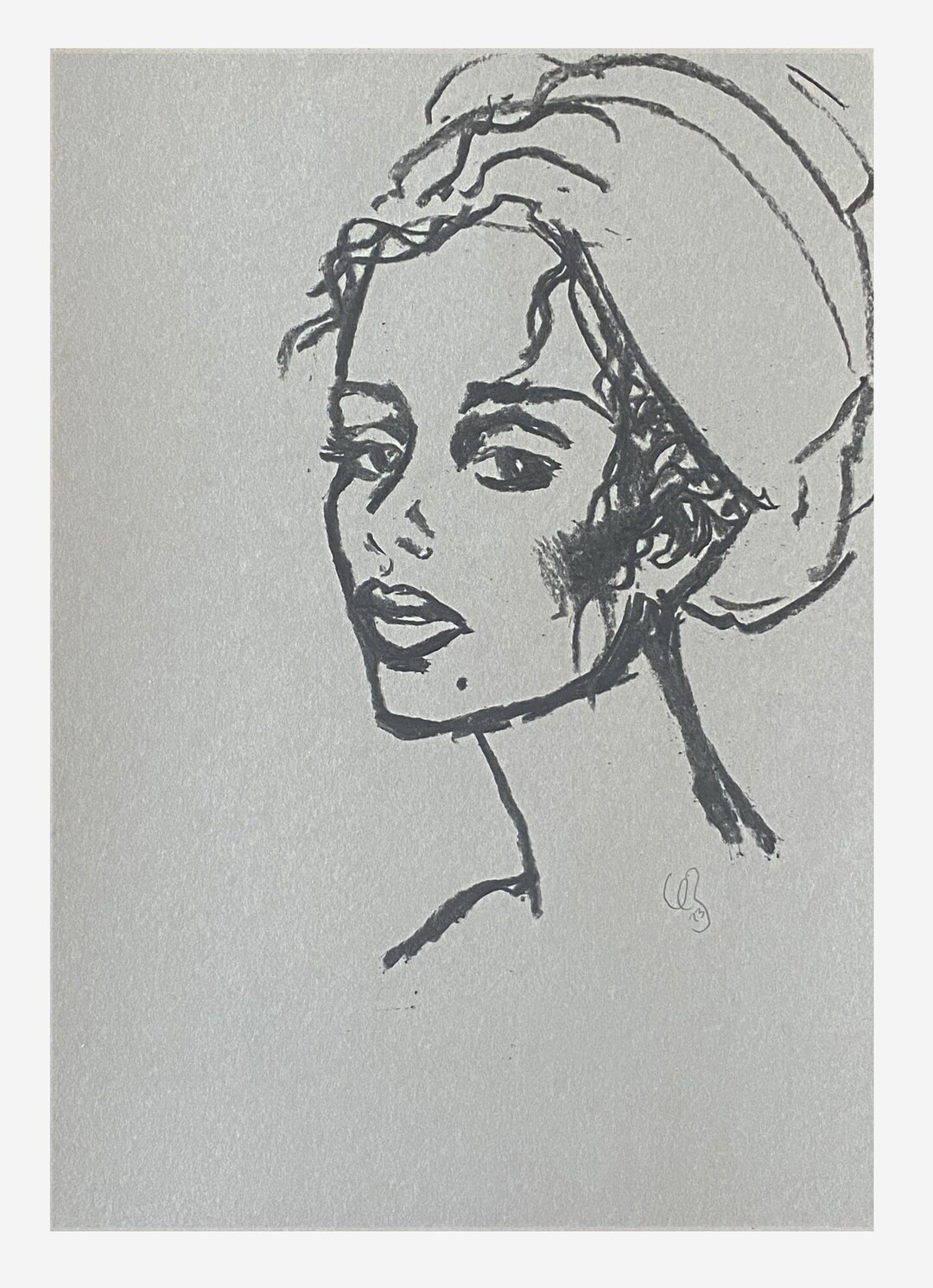 Retrato único, dibujo a carboncillo sobre cartón de papel Gmund mate ...