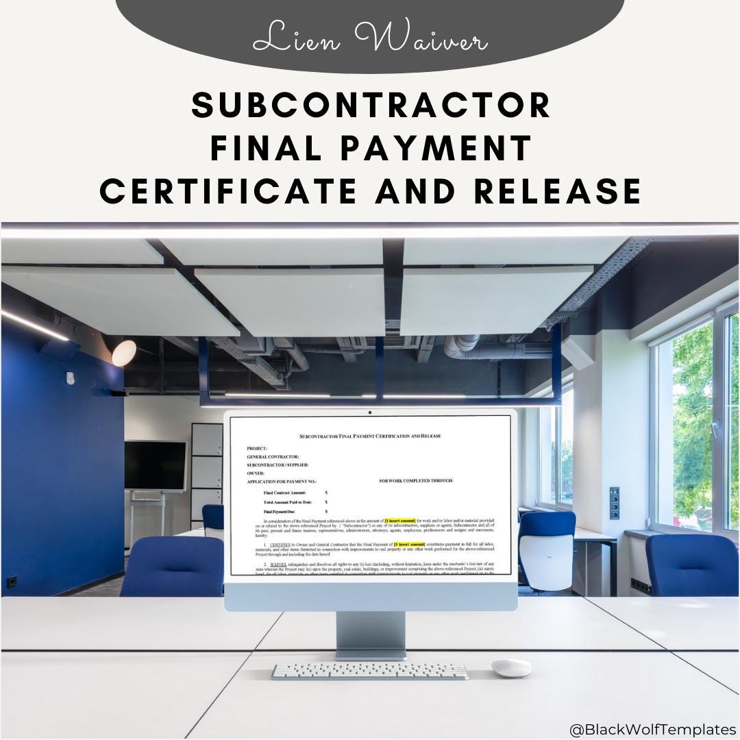 Subcontractor Final Payment Certificate and Release - Etsy