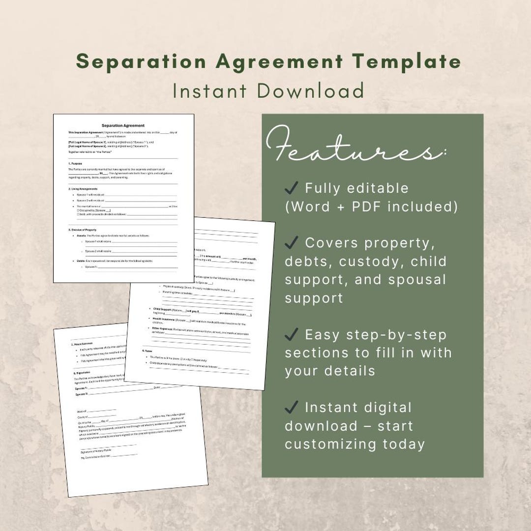 DIY Separation Agreement Form | Divorce & Custody Contract | Instant ...